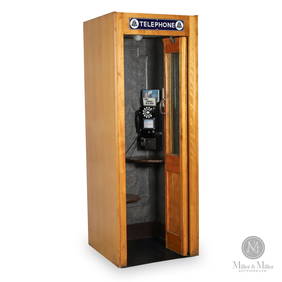 Antique Wooden Phone Booth With Phone