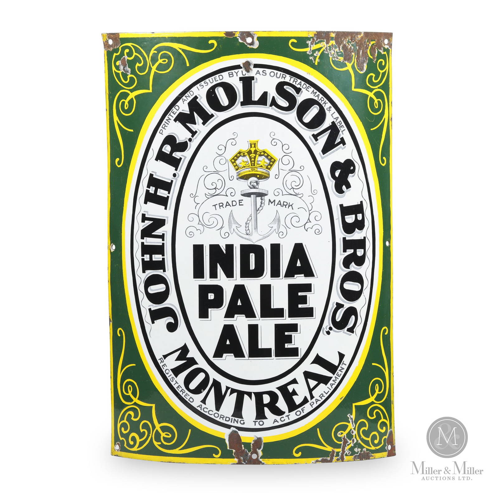 John H. R. Molson & Bros, Montreal India Pale Ale Corner Sign Auction