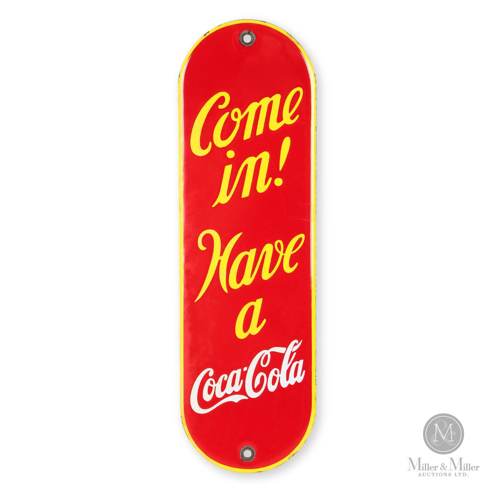 Coca-cola "come In!" Door Sign Auction