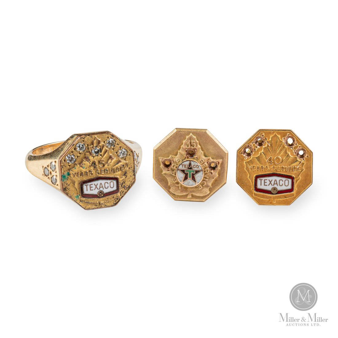 Texaco 35 & 40 Year 10k Gold Pins & 45 Year Service Ring Auction