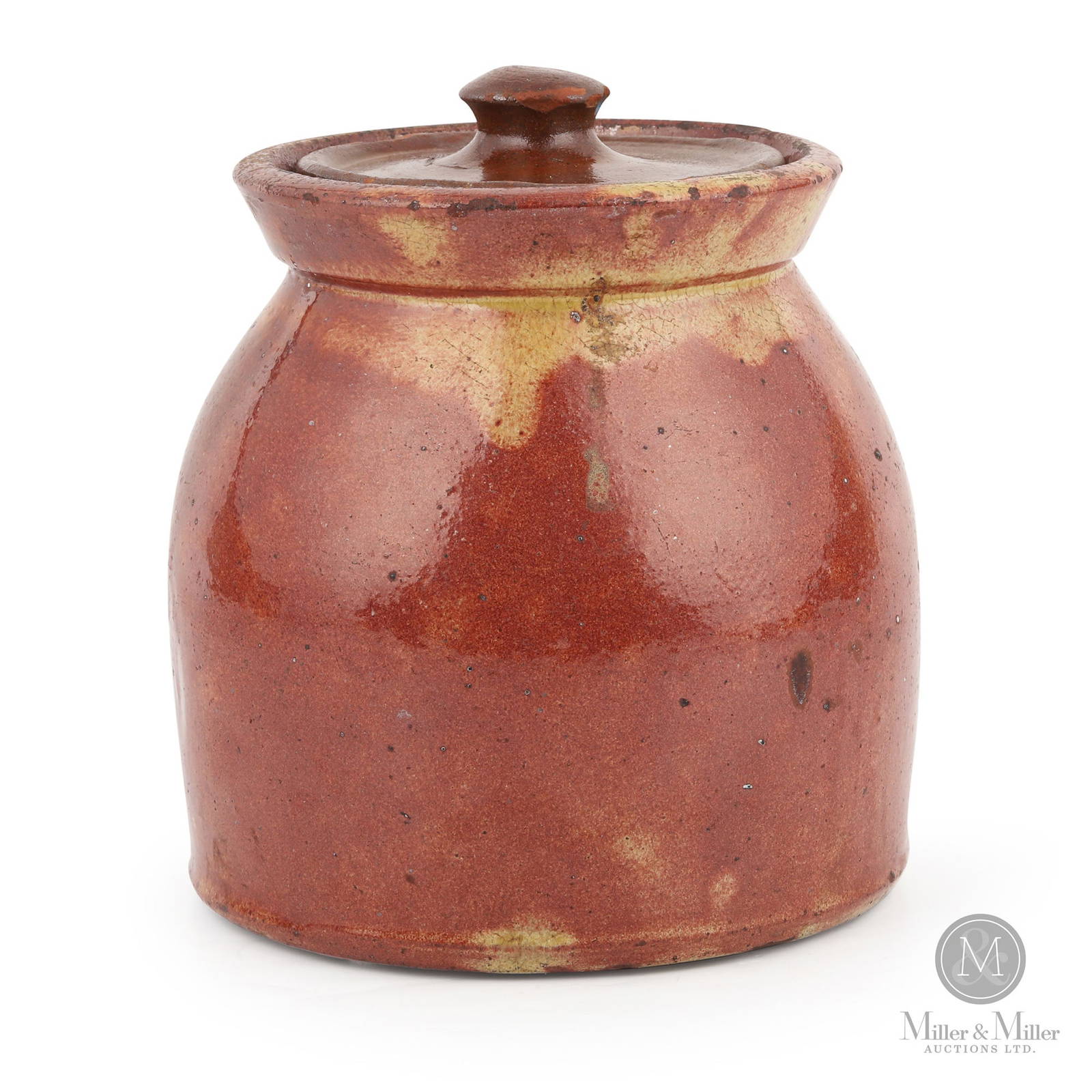 Ontario Quarter-gallon Lidded Redware Jar Auction