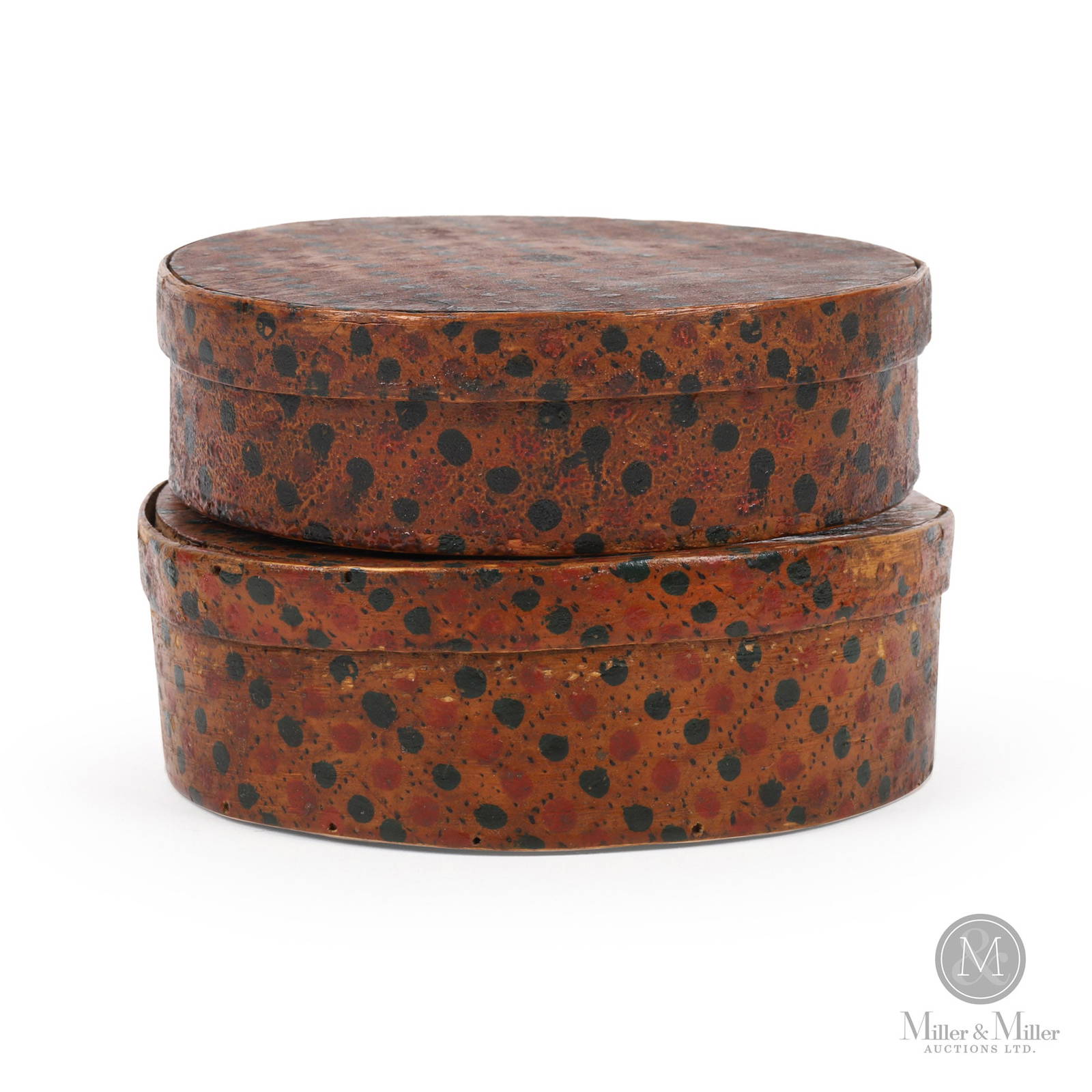 Pair Of Small Painted Splint Boxes Auction