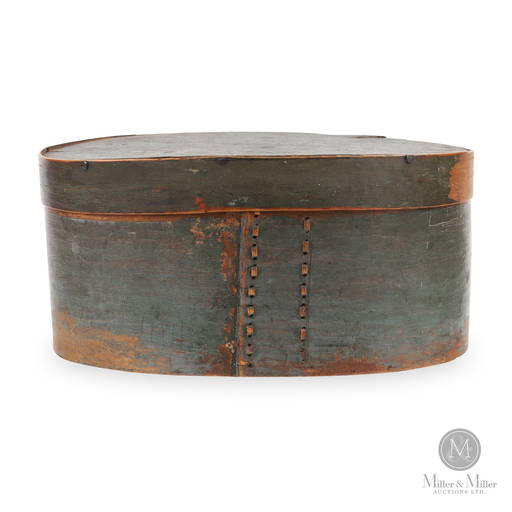 Early Oval Splint Box In Blue Paint