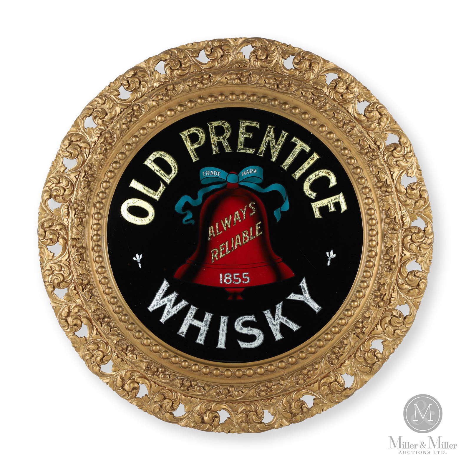 Old Prentice Whisky Convex Reverse Glass Framed Sign Auction