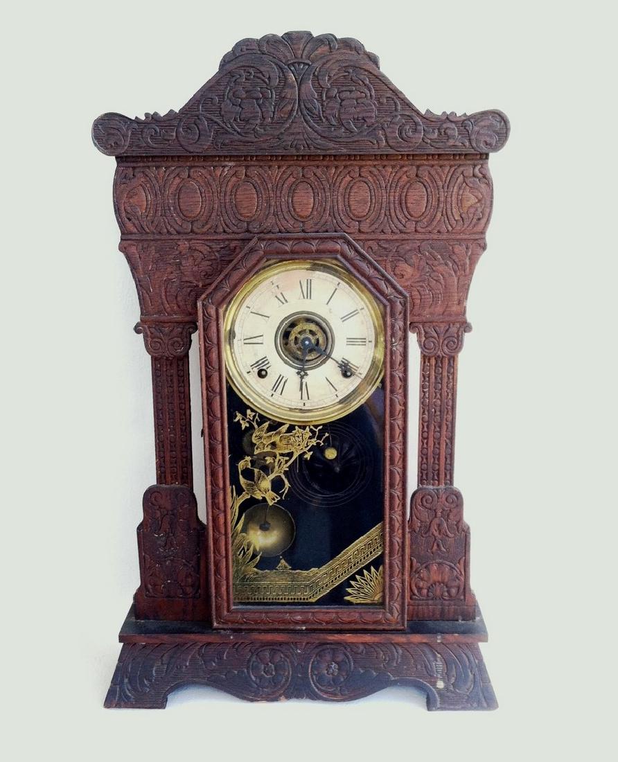 Antique Oak Shelf Clock Gilbert Steamer No. 48