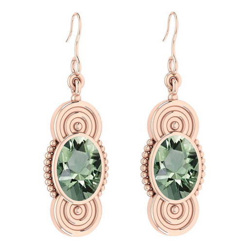 Certified 4.00 Ctw Green Amethyst 18k Rose Gold Wire Ho