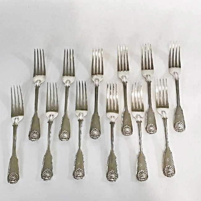 English Sterling George William Adams Dinner Forks, 12