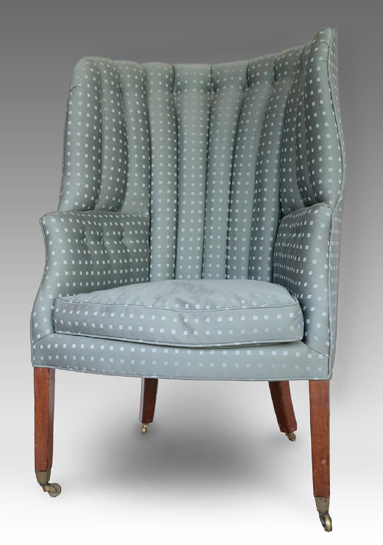 19th C. Hepplewhite Channel Back Wing Chair