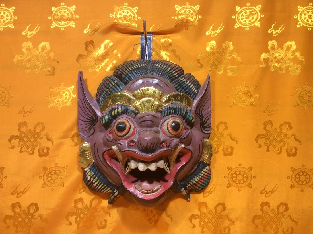 Aggressive Wooden Mask. Mask.