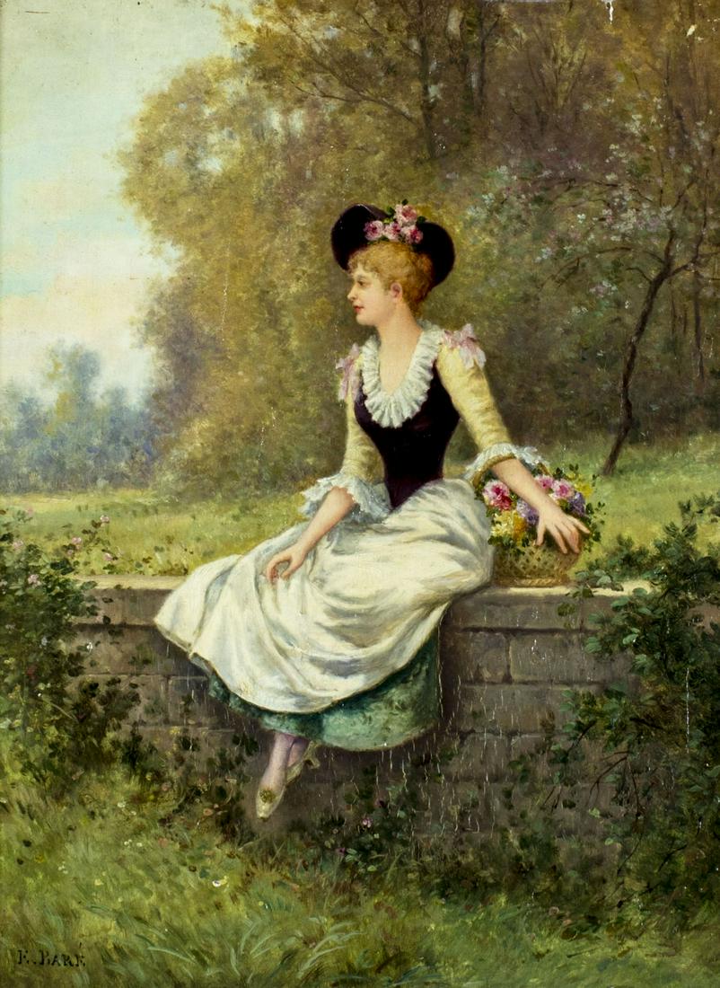 Emile Bare (french,19c) Oil Painting Antique