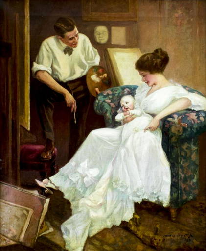 ATTR William Gilchrist Jr (NY,ME,1879-1926) oil painting antique (#0240 ...