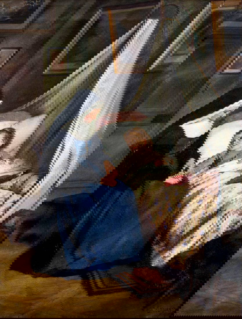 Jules Trayer (france,1824-1909) Oil Painting Antique Auction