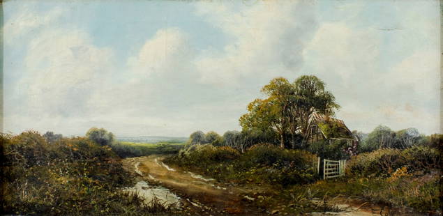 E. Cole Antique British Cottage Scene Oil Painting On Canvas Auction