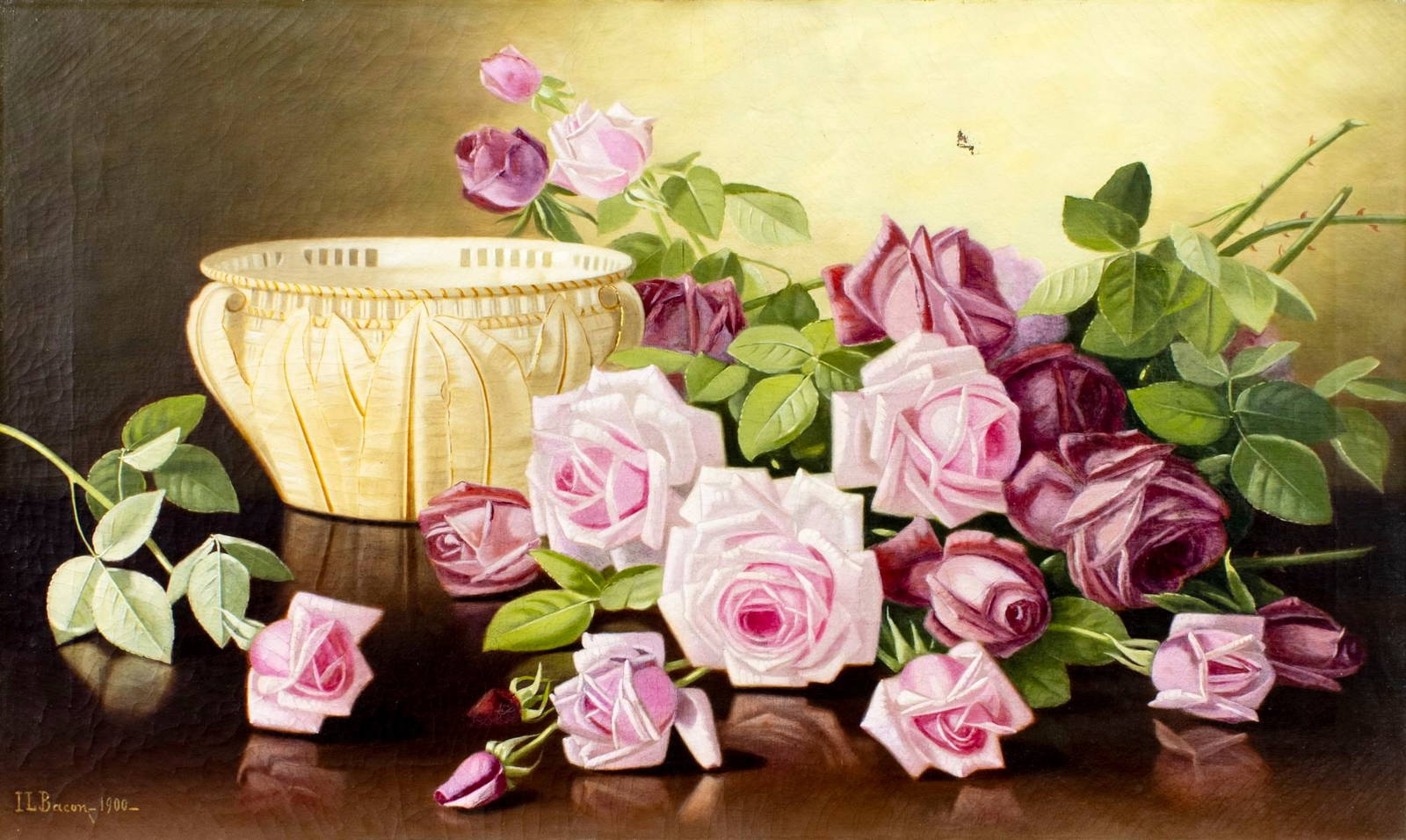 Irving Lewis Bacon (us,1853-1910) Oil Painting Antique Auction