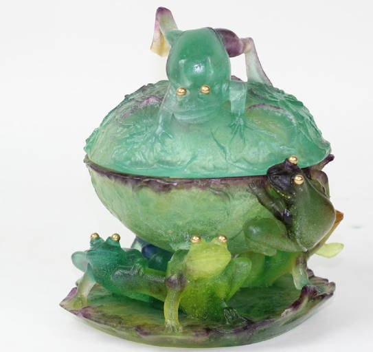 Daum France Pate De Verre Glass Covered Frog Bowl