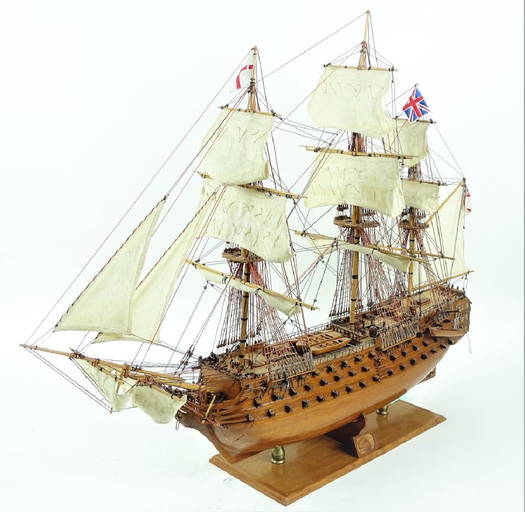 Hand Carved Model 18th C British Royal Naval Ship