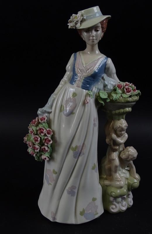 Nadal Lladro Porcelain Women In Dress W/ Flowers