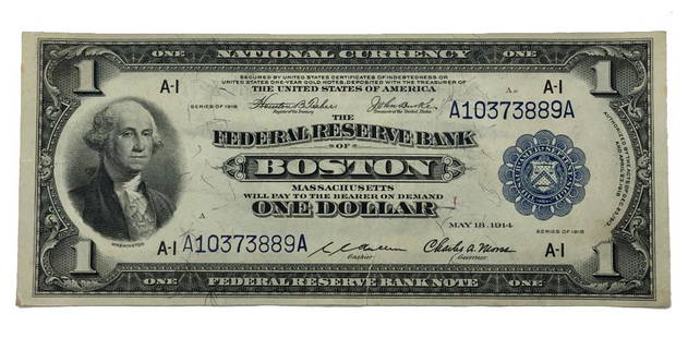 1918 Federal Reserve $1 Bank Note Boston