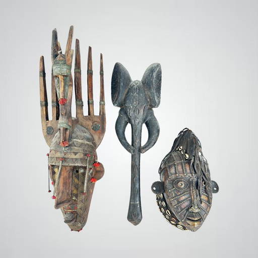 (3) Hand Carved African Wall Hanging Masks