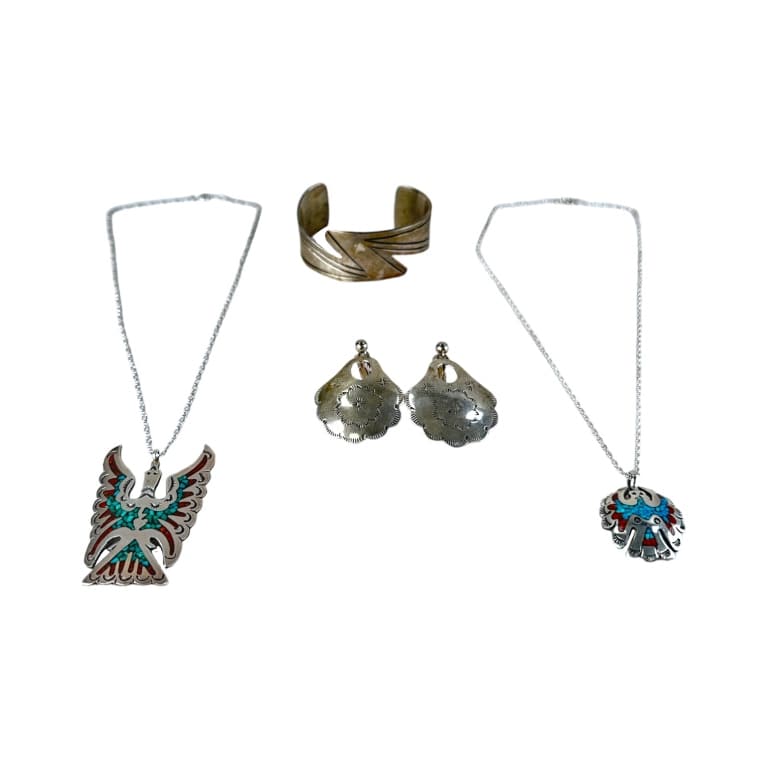 (4)pc Lot Of Sterling Vintage Navaho Jewelry Auction