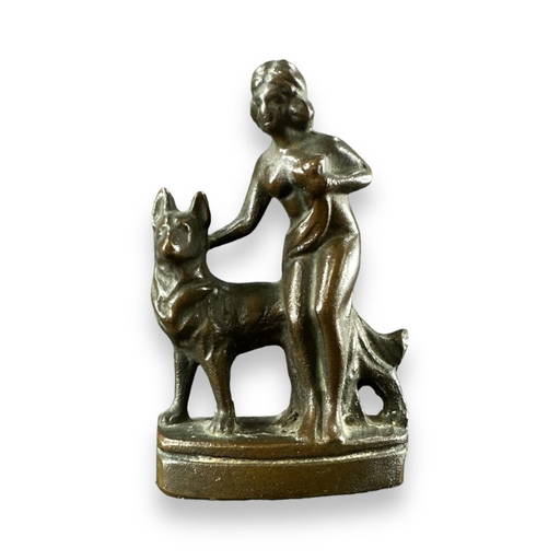 20th C. Art Deco Girl With Shepard Dog Sculpture