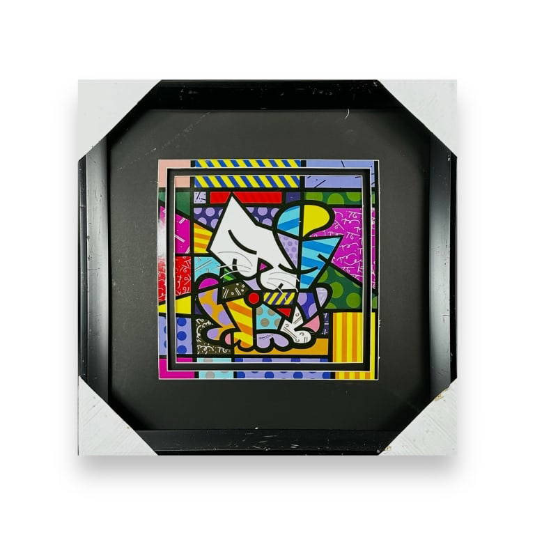 Romero Britto "sam" Pop Art Poster Print Depicting A Cat. Mounted In A ...