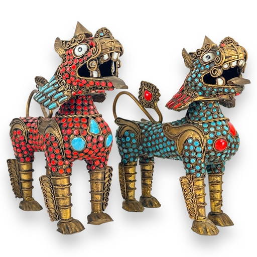A Pair Of Vintage, Possibly Antique?, Chinese Gilt Metal Kylin Beast ...