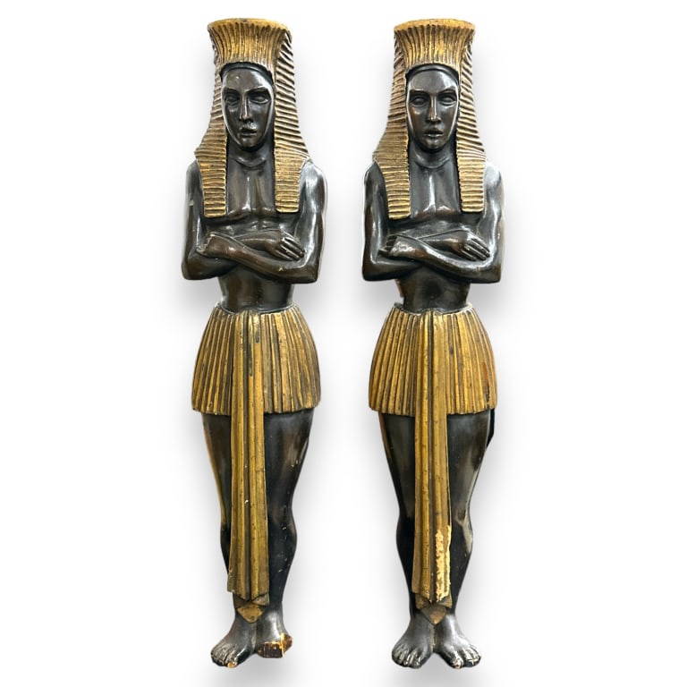 A Pair Of Egyptian Revival Wooden Sculptures Depicting Standing Male ...