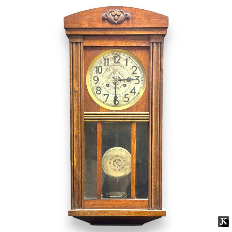 Antique Art Deco Era Mahogany Wood Case Wall Clock With Glass Paneling ...