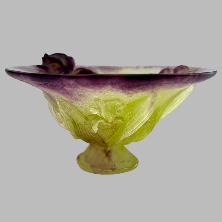 Daum France Pate De Verre Iris Bowl Signed Daum France 88d 45h