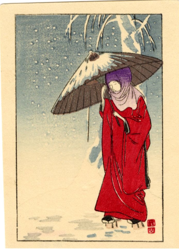 Sozan Ito: Woman With Umbrella 1920 Woodblock Auction