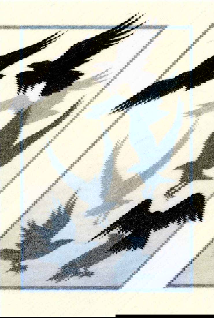 Jed Henry: Crows In Flight 2022 Woodblock Nr Auction