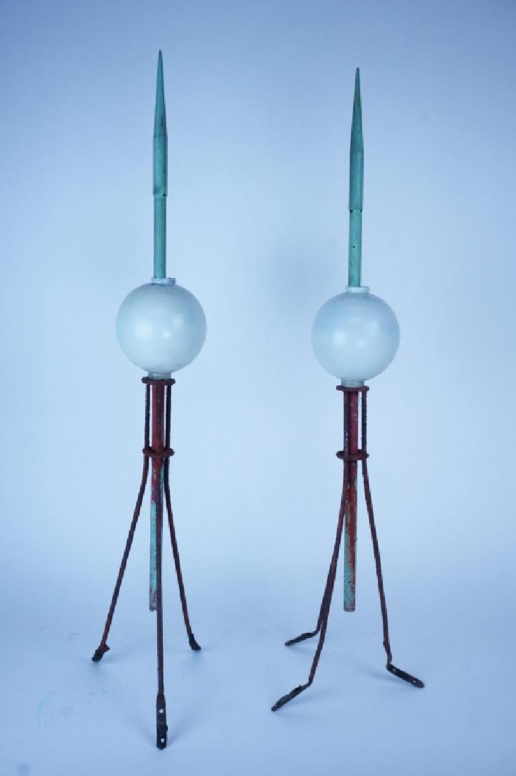 Pair Antique Iron Roof Mount Lightning Rods