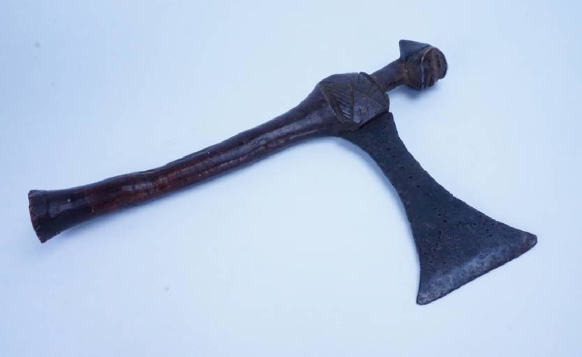 African Ceremonial Axe With Carved Handle
