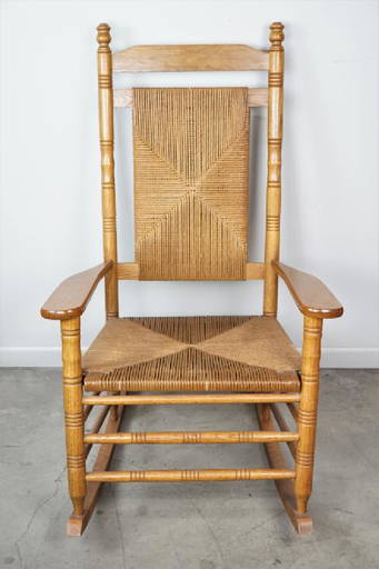 Vintage Oak Rush Seat Rocking Chair