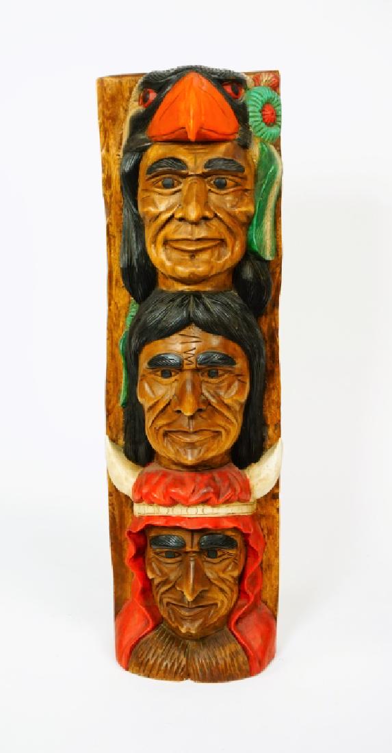 TOTEM POLE WITH THREE INDIAN HEADS