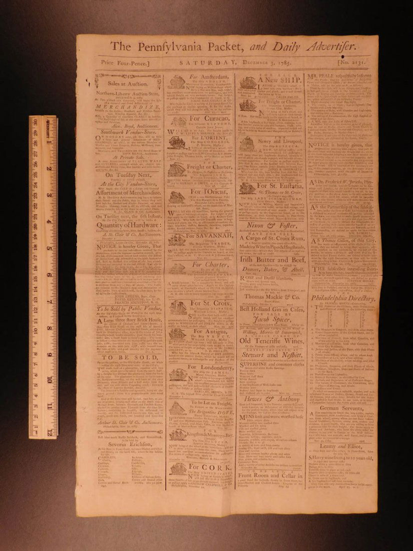 1785 Philadelphia Packet Dunlap Newspaper Americana