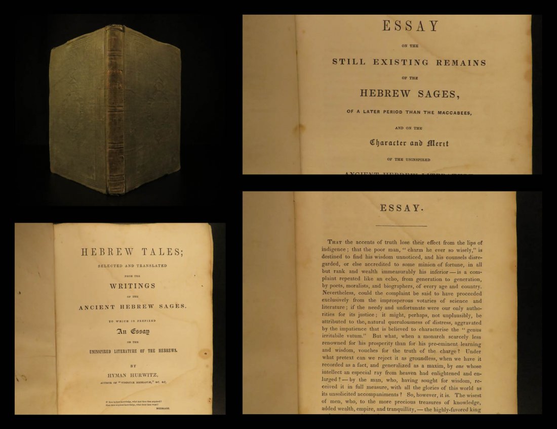 1847 Hebrew Tales Sage Literature Rabbi Hyman Hurwitz