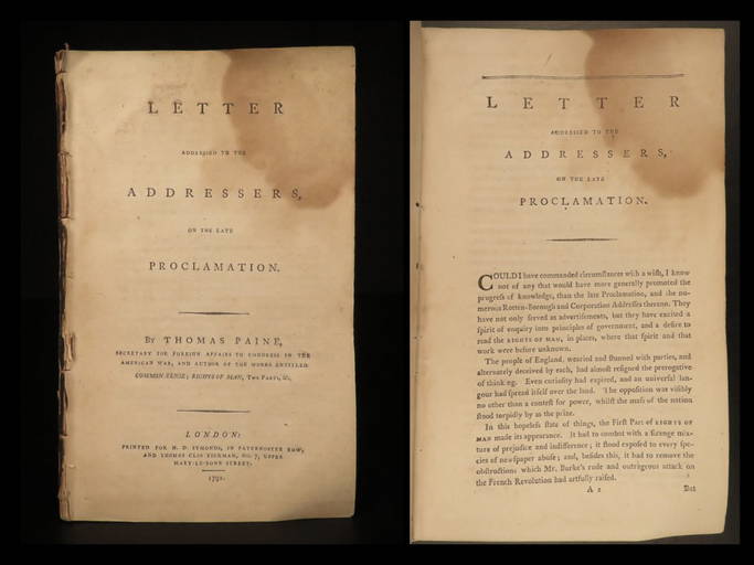 1792 Thomas Paine Letter On Proclamation Rights Of Man French ...