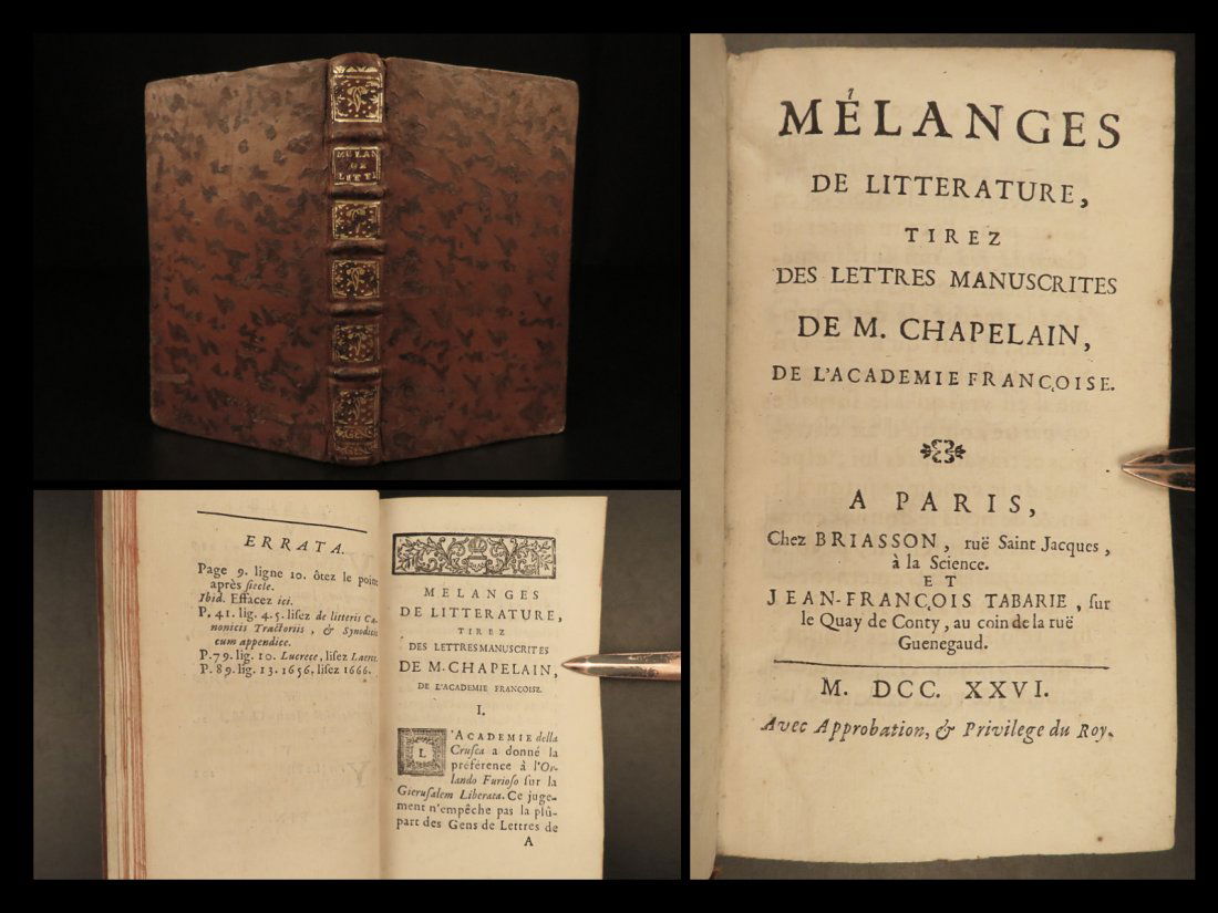 1726 French Literature Jean Chapelain Letters Melanges Godefroy Boileau ...