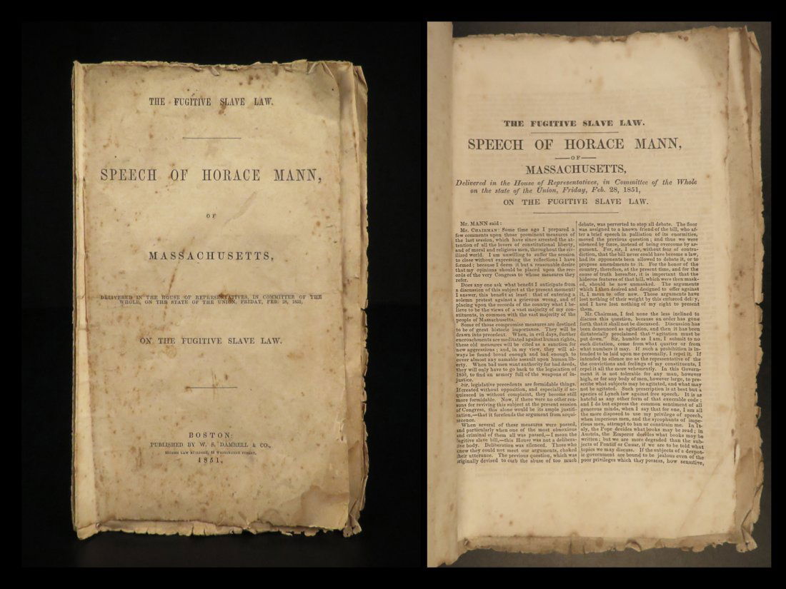 1851 1ed Fugitive Slave Law Speech Horace Mann Slavery Congress Boston ...