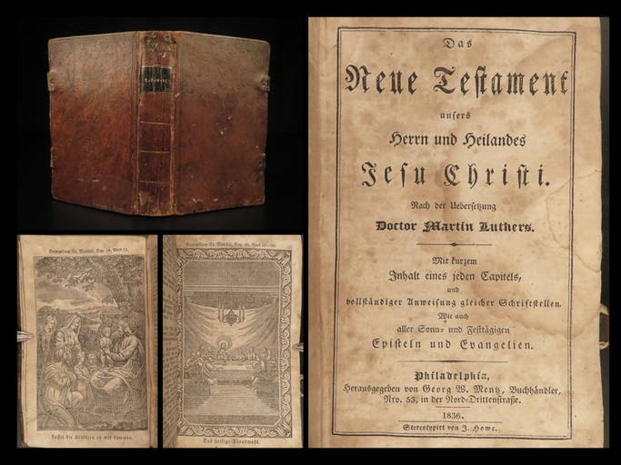 1836 Rare German Bible Quakers Philadelphia George Wentz Luther New ...