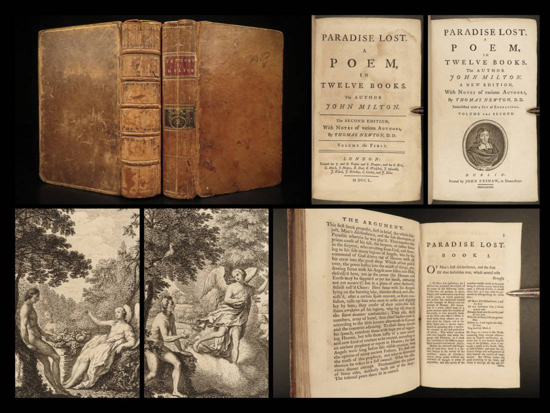 1750 Paradise Lost John Milton Poetry English Illustrated Thomas Newton ...