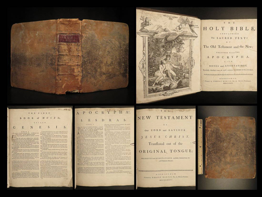 1776 Rare Holy Bible Huge King James English Kjv + Apocrypha Birmingham England Auction