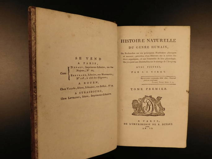 1801 1ed Virey Natural History Of Man Monkeys Pre Darwin Evolution ...