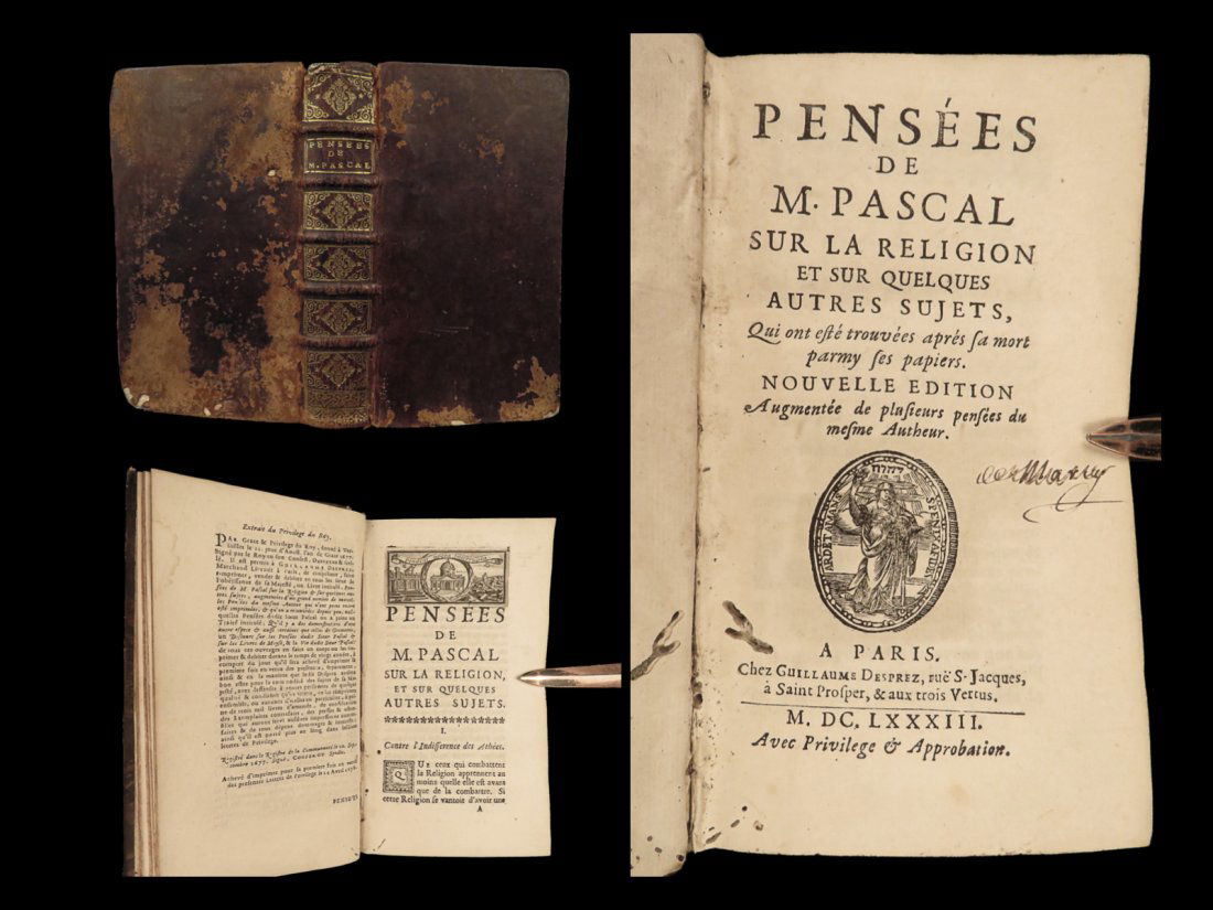 1683 Blaise Pascal Pensees Christian Apologetic Pascals Wager French ...