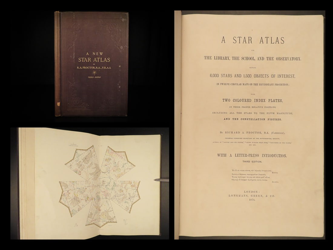 1874 Astronomy Star Atlas Zodiac Constellation Maps Richard Proctor ...