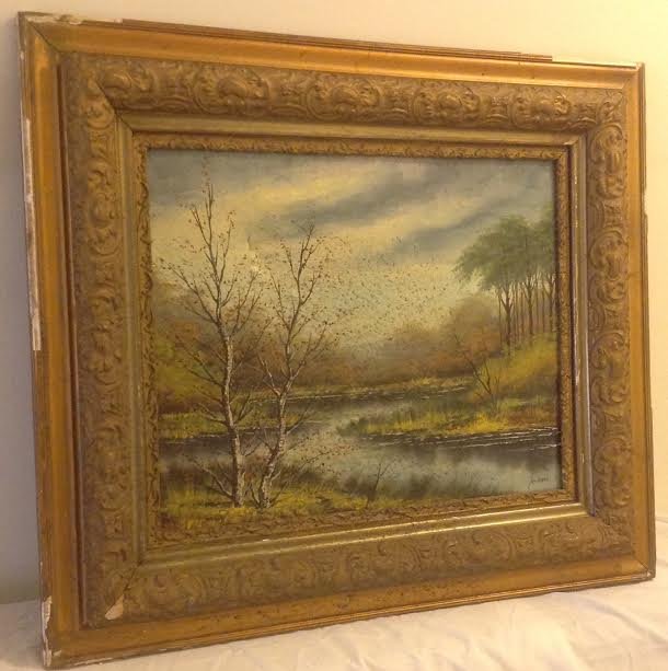 JOS.VENNE LANDSCAPE OIL PAINTING w/TEAR 29 X 25