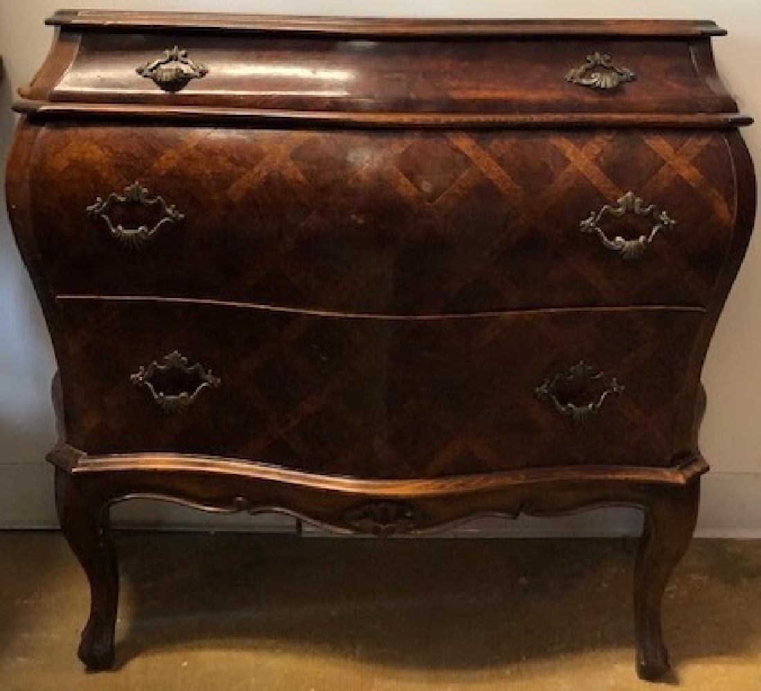 Vintage Bombe Chest With Marquetry Inlay
