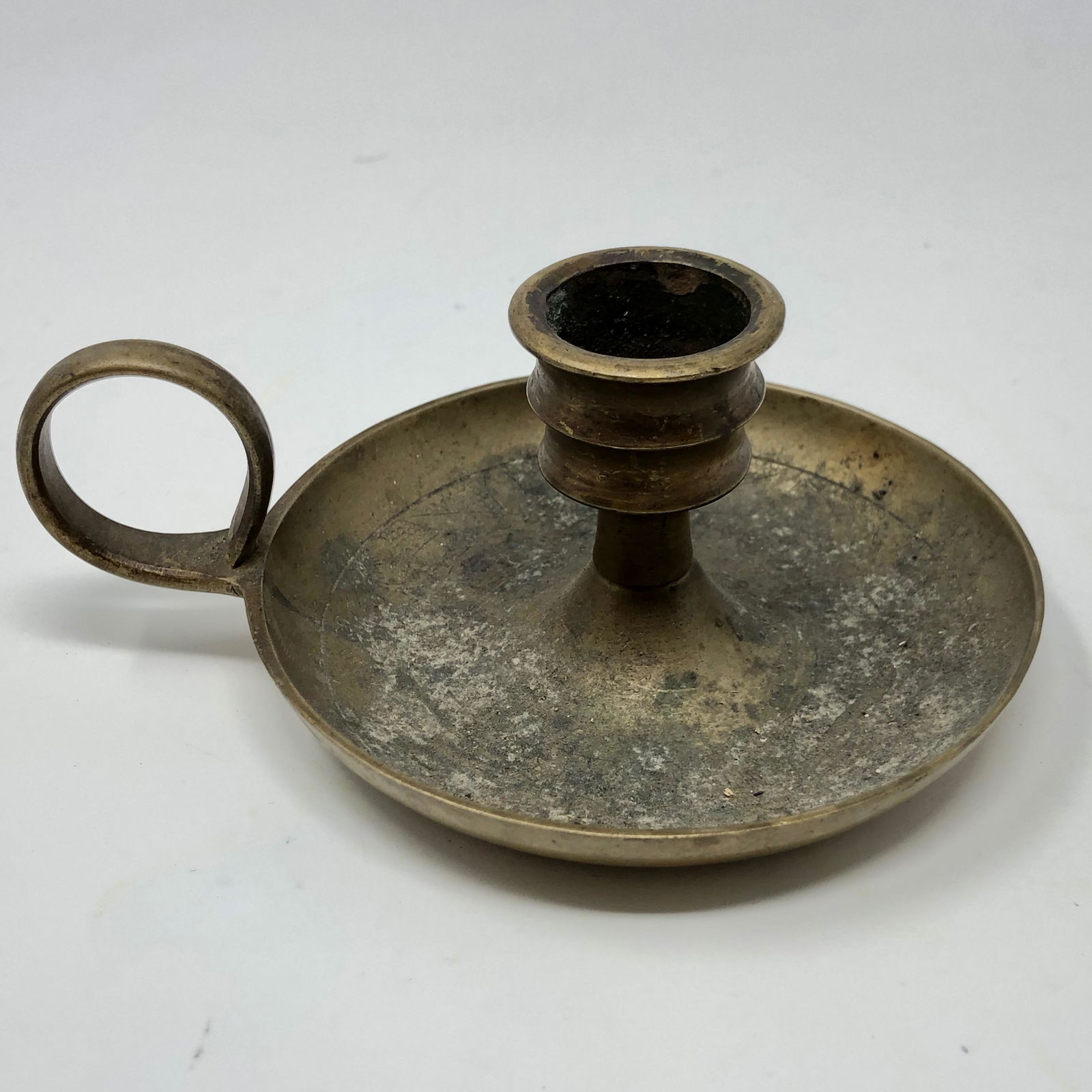 Vintage Brass Candle Holder With Finger Ring Handle